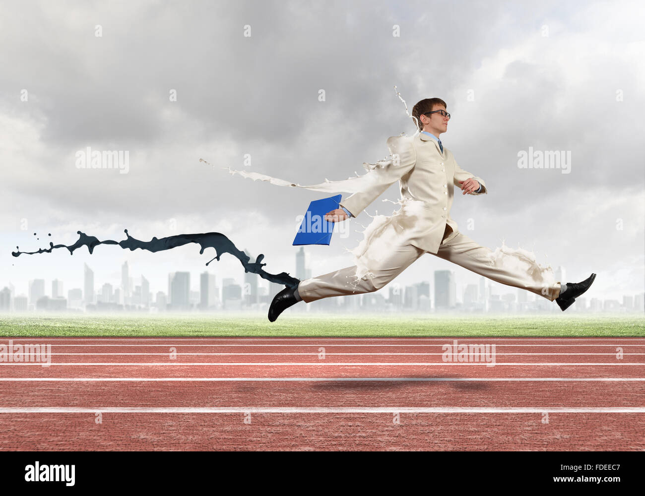 Funny young office worker running in a hurry Stock Photo - Alamy