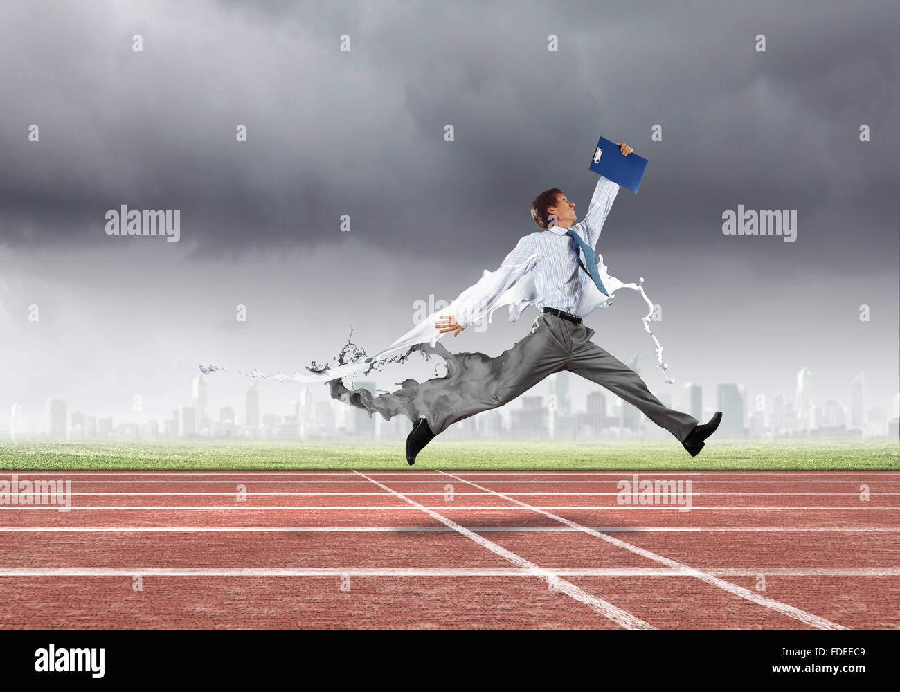 Funny young office worker running in a hurry Stock Photo - Alamy