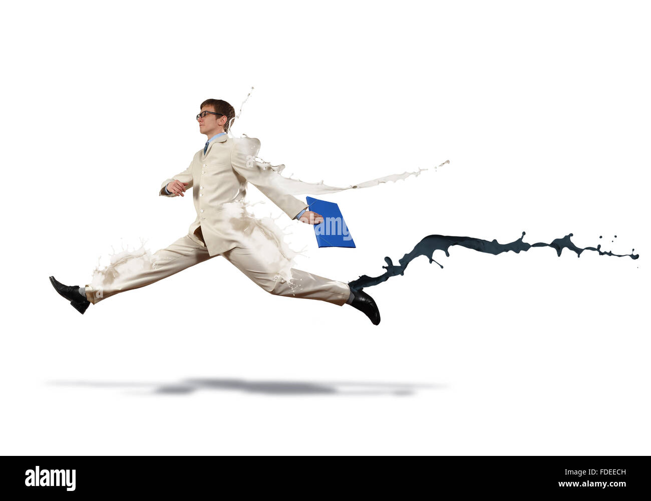 Funny young office worker running in a hurry Stock Photo - Alamy