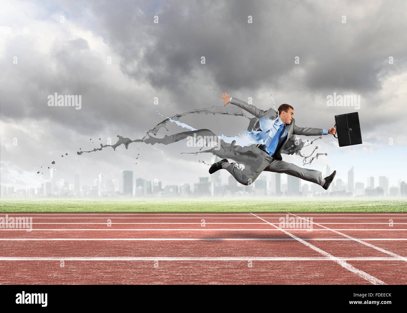 Funny young office worker running in a hurry Stock Photo - Alamy