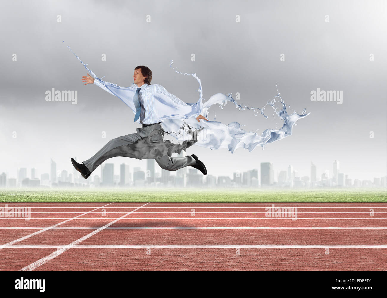 Funny young office worker running in a hurry Stock Photo - Alamy