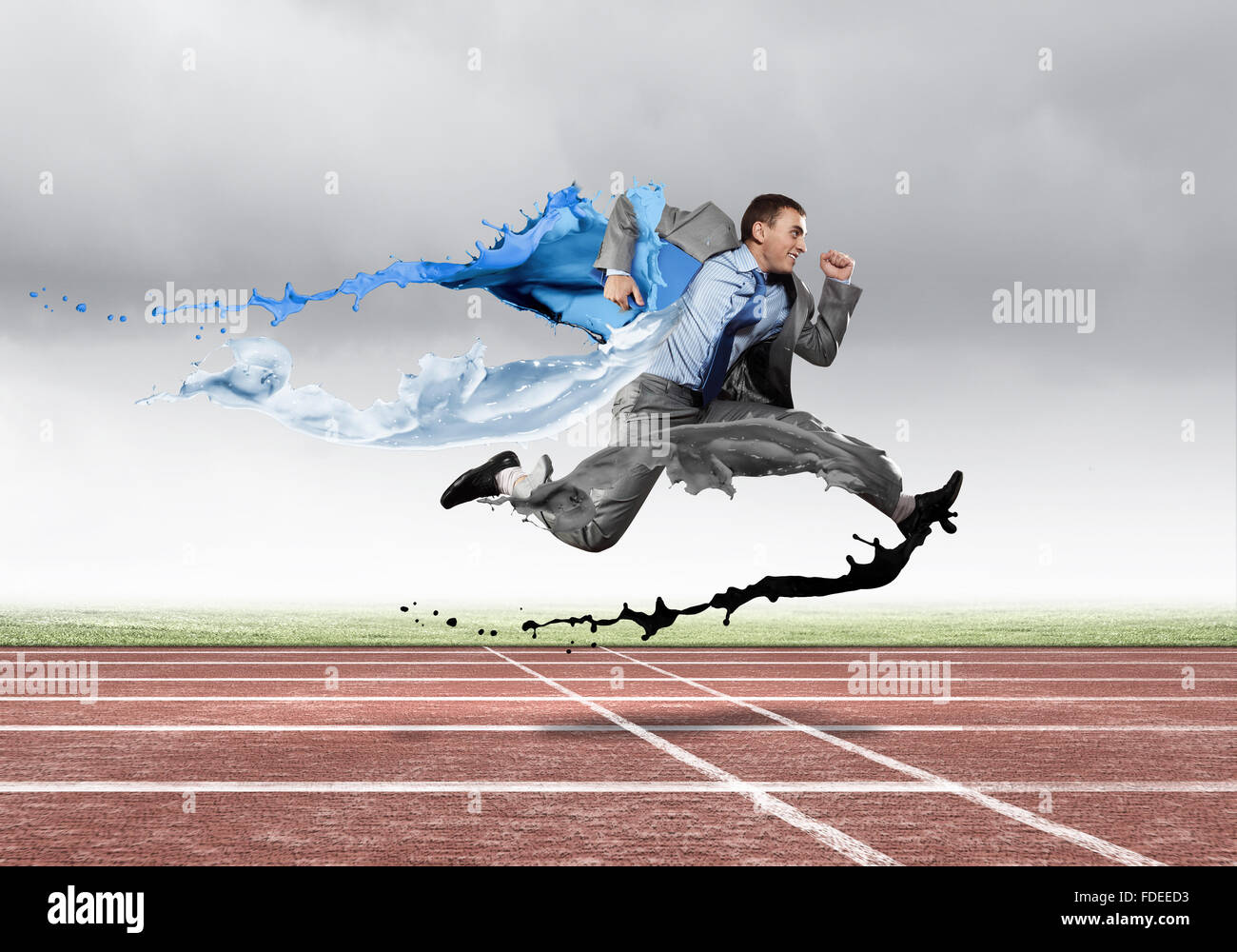 Funny young office worker running in a hurry Stock Photo - Alamy