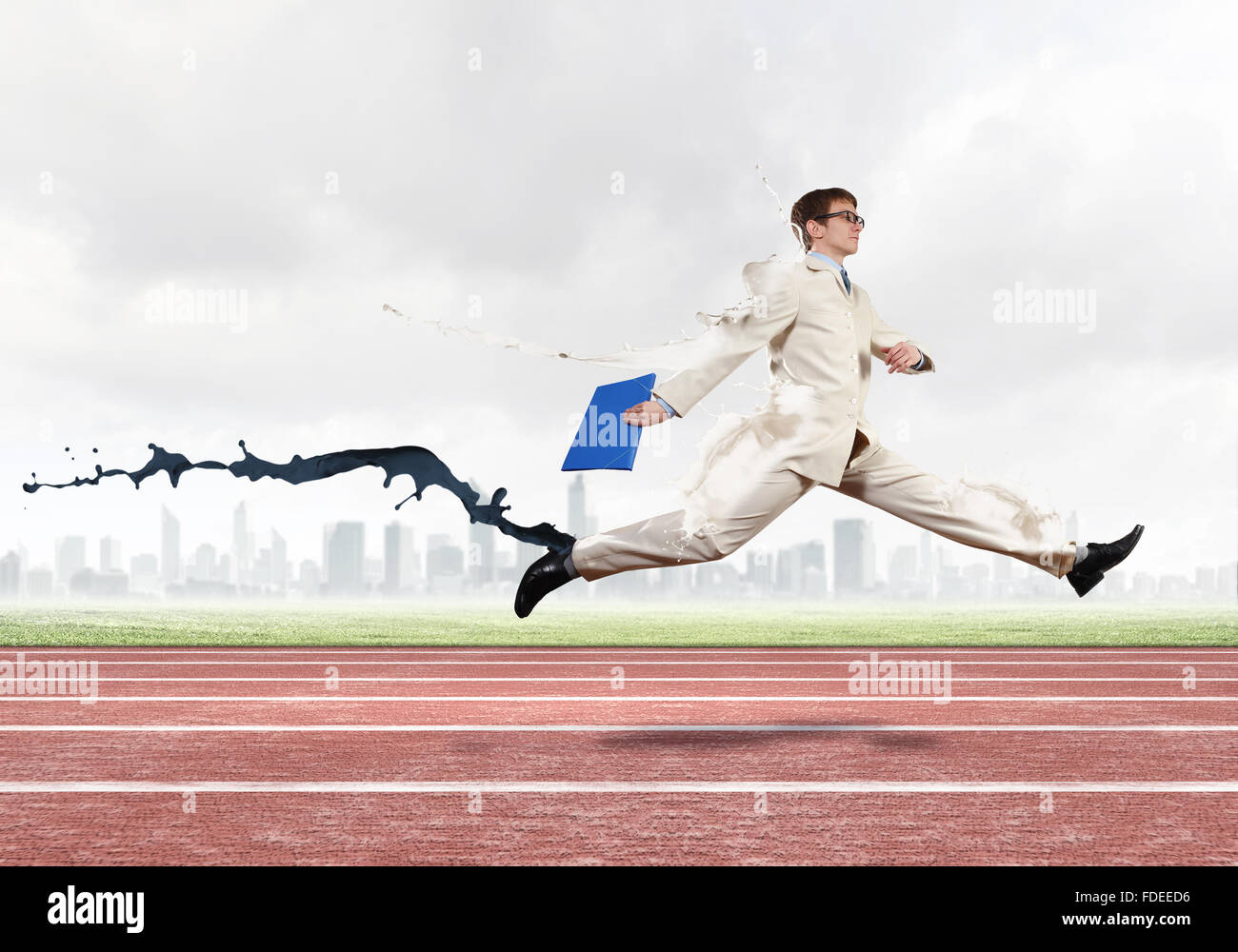 Funny young office worker running in a hurry Stock Photo - Alamy