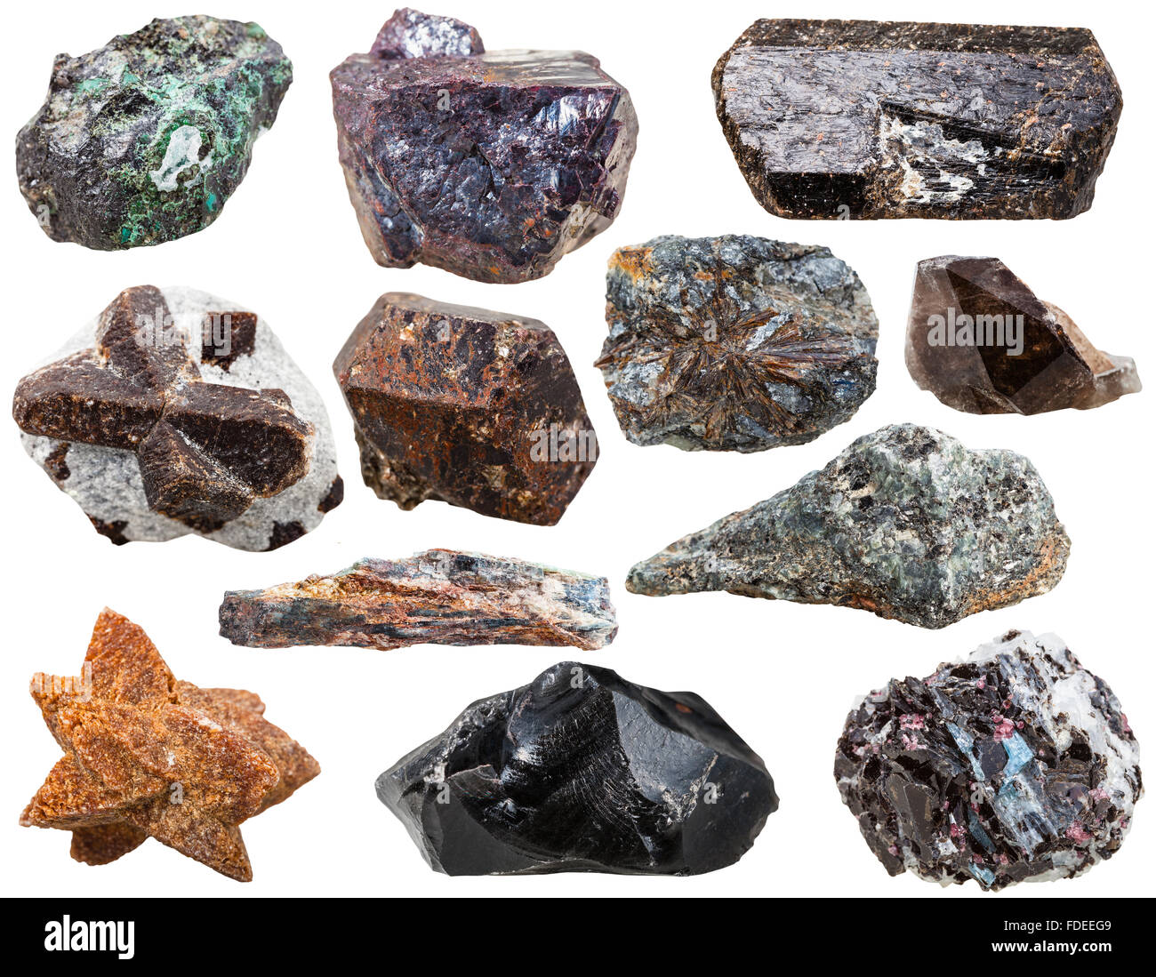 various natural rocks and stones - malachite, obsidian, gneiss ...