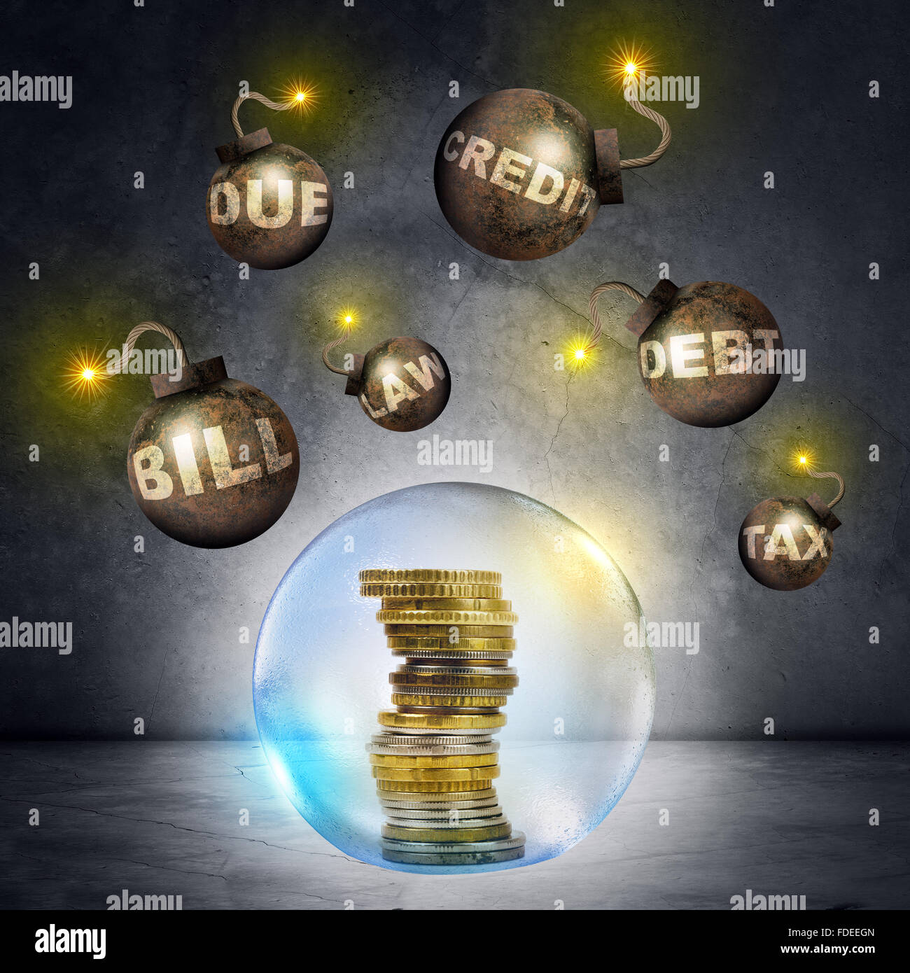 Pile of coins in bubble Stock Photo - Alamy