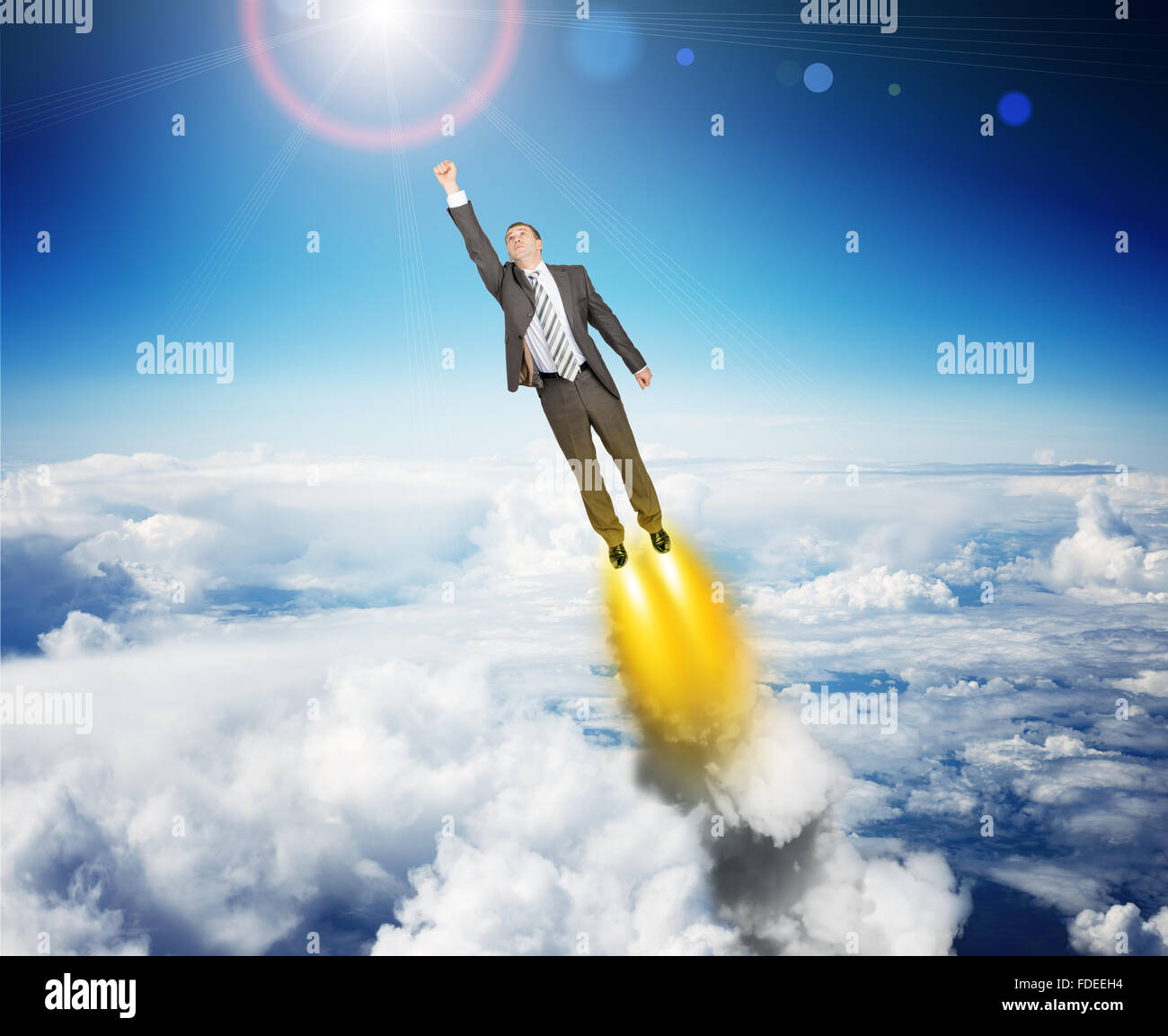 Businessman in suit flying Stock Photo - Alamy