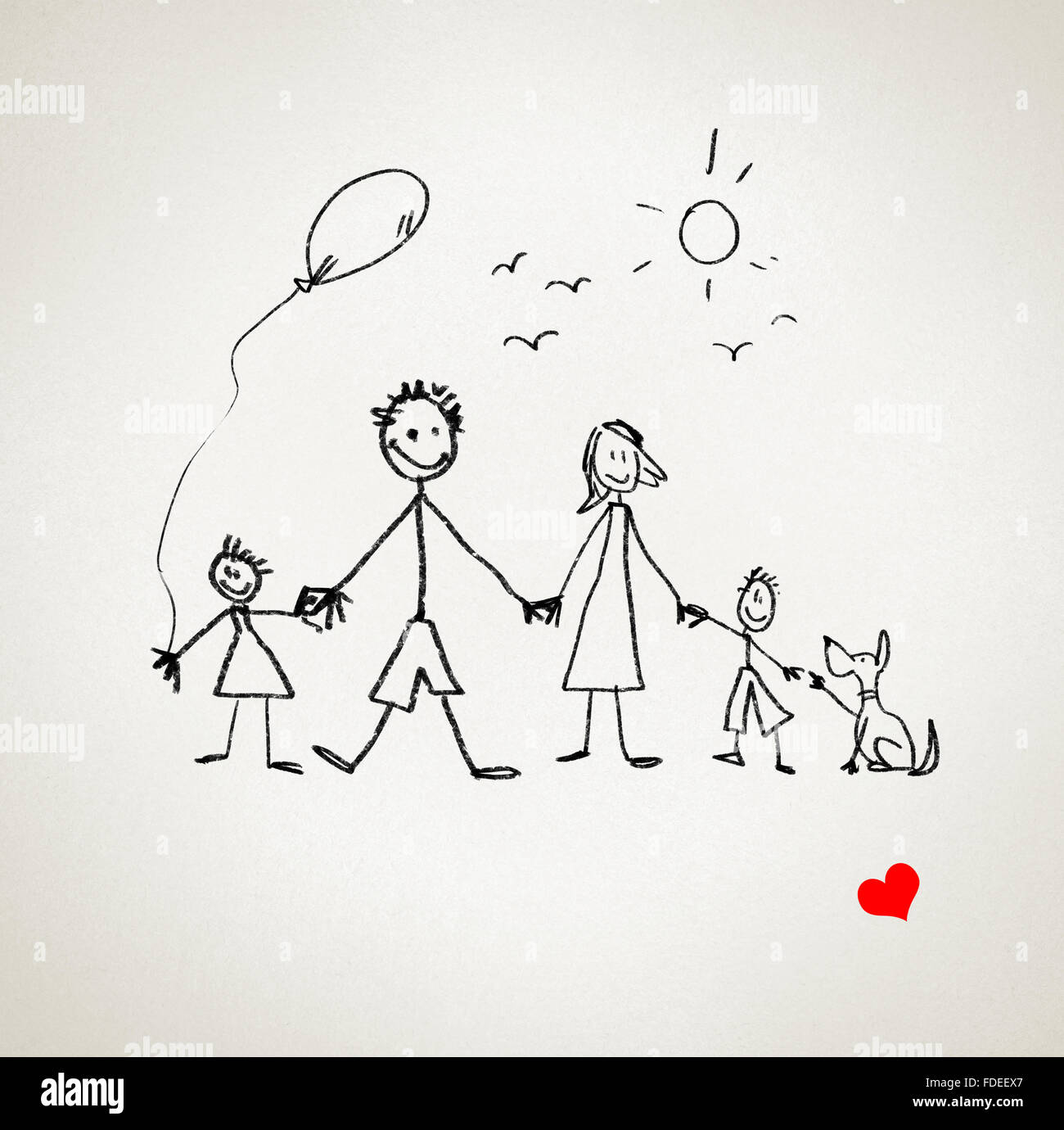 Sketch funny image of happy parents and children Stock Photo - Alamy