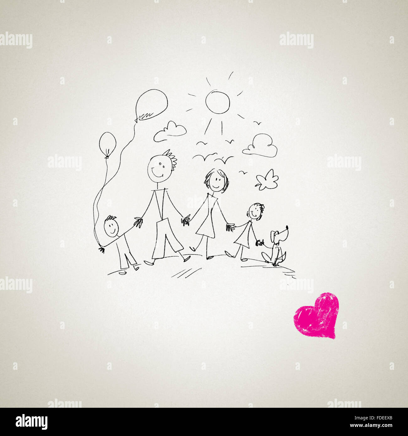 Sketch funny image of happy parents and children Stock Photo - Alamy