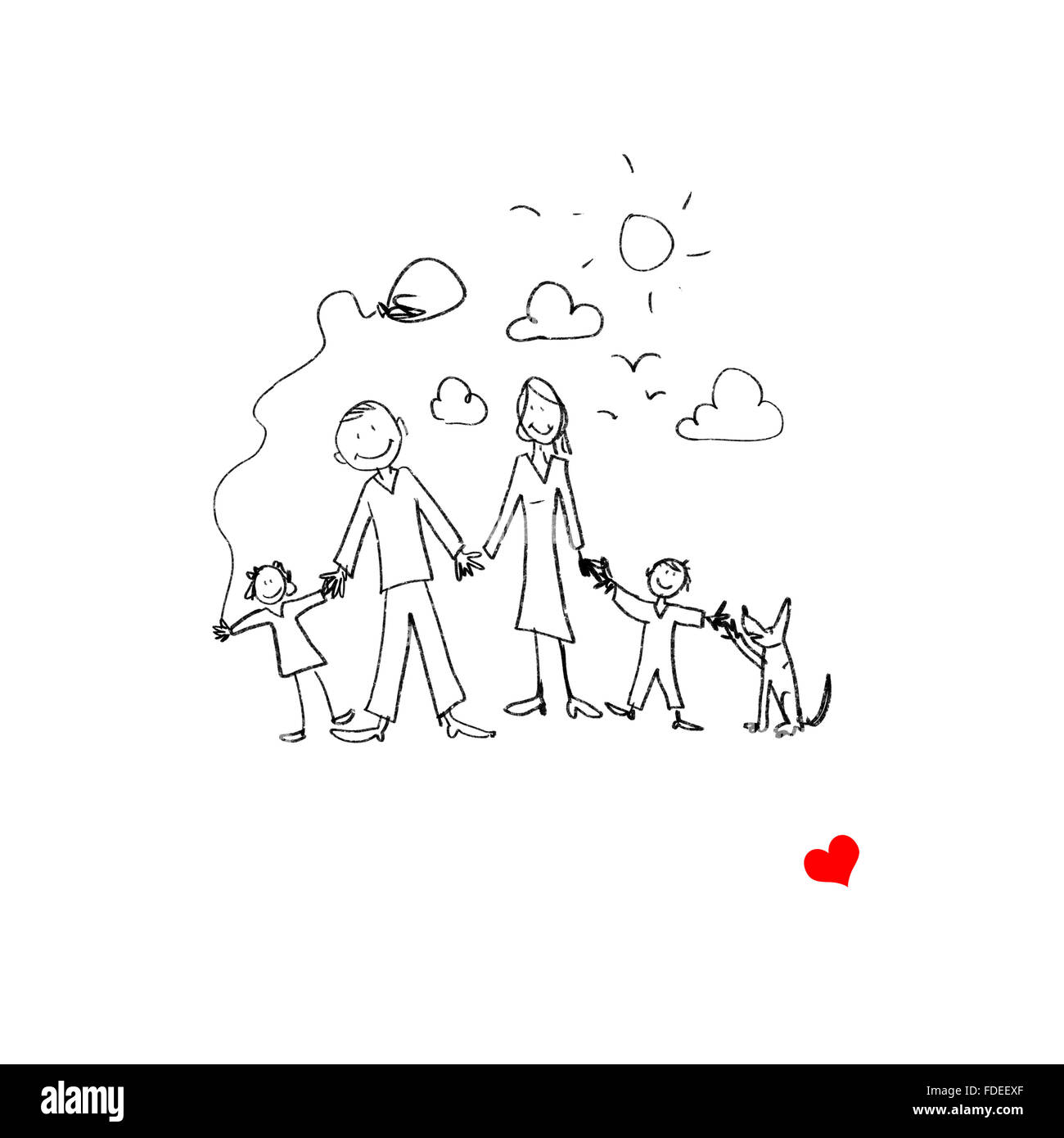 Sketch funny image of happy parents and children Stock Photo - Alamy