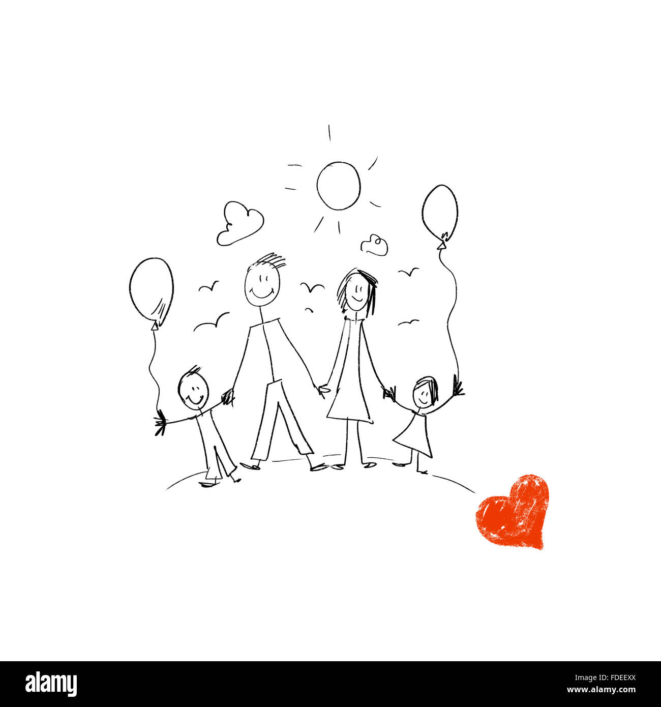 Sketch funny image of happy parents and children Stock Photo - Alamy