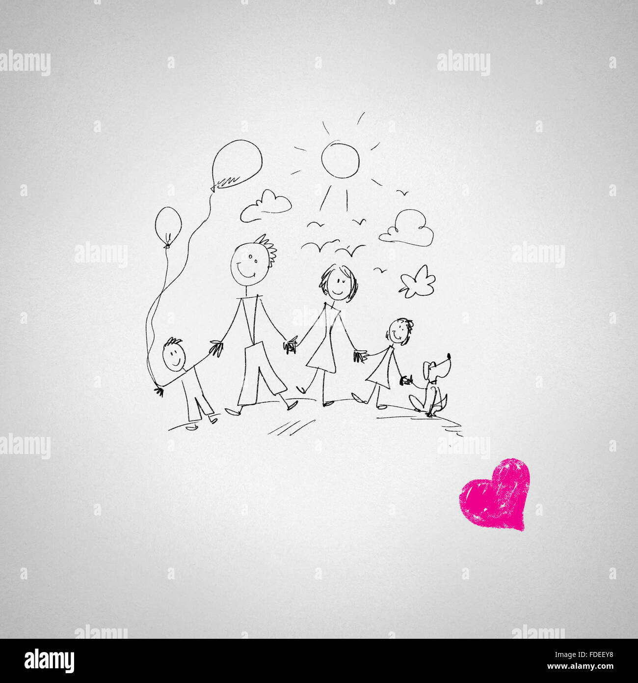 Sketch funny image of happy parents and children Stock Photo - Alamy