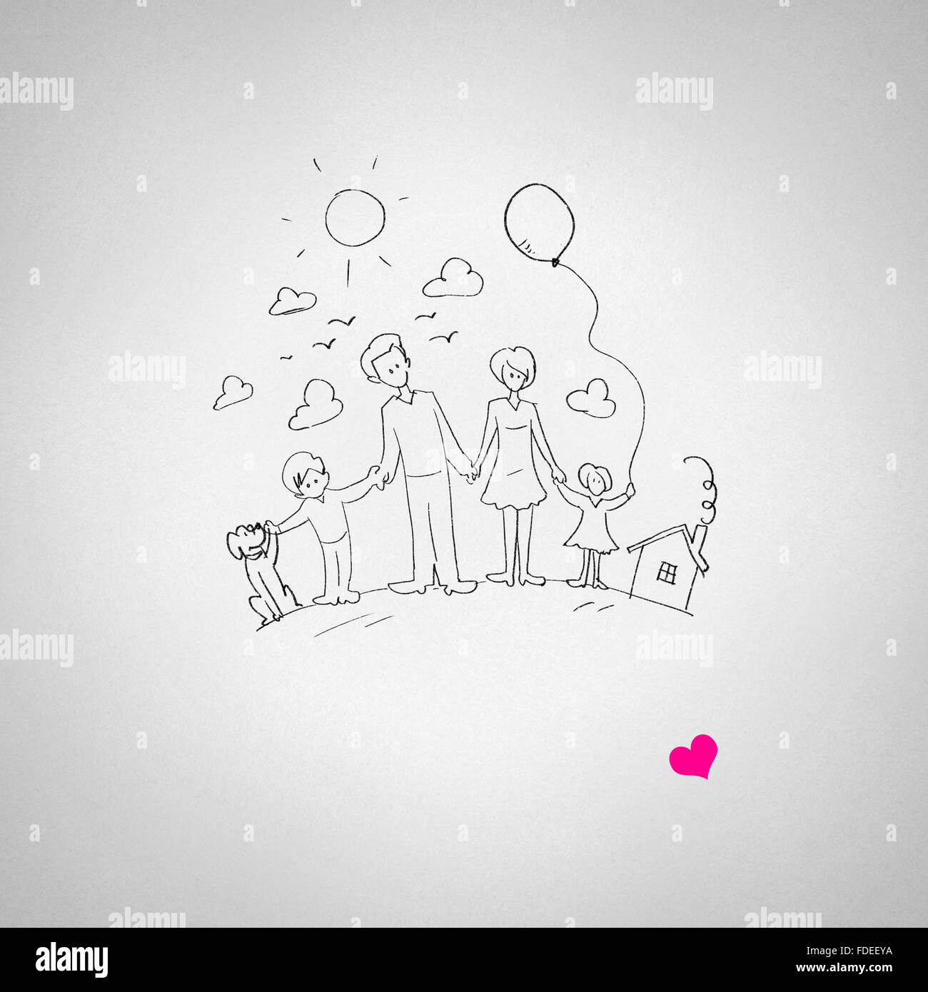 Sketch funny image of happy parents and children Stock Photo - Alamy