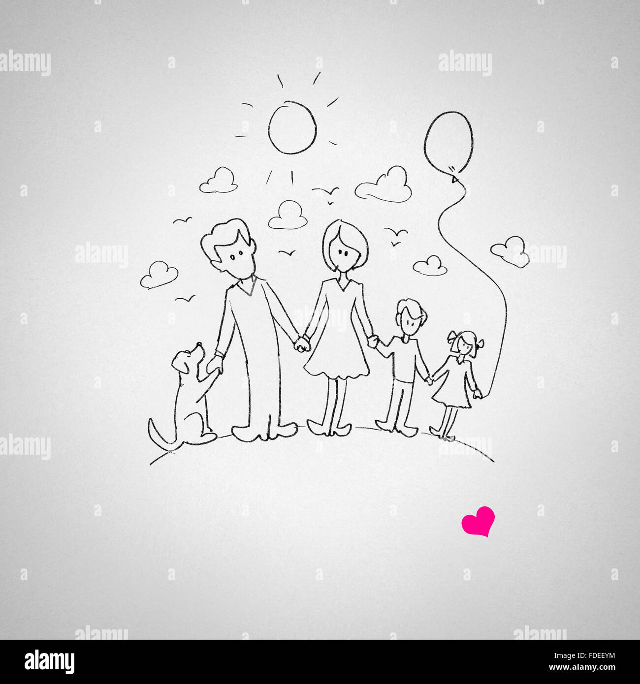 Sketch funny image of happy parents and children Stock Photo - Alamy