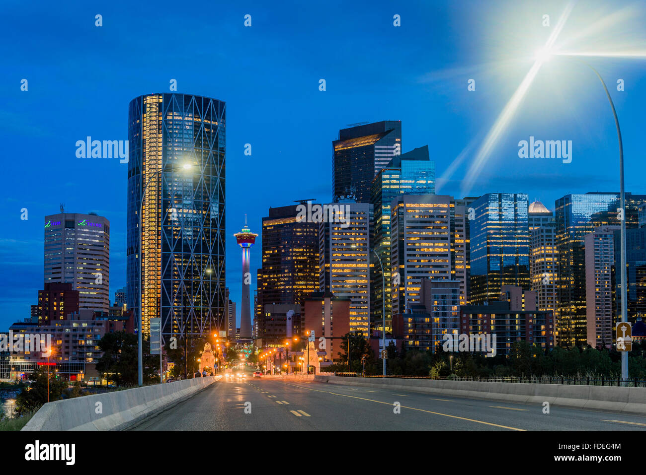 Calgary Tower and skyline at Centre Street, Calgary, Alberta, Canada ...