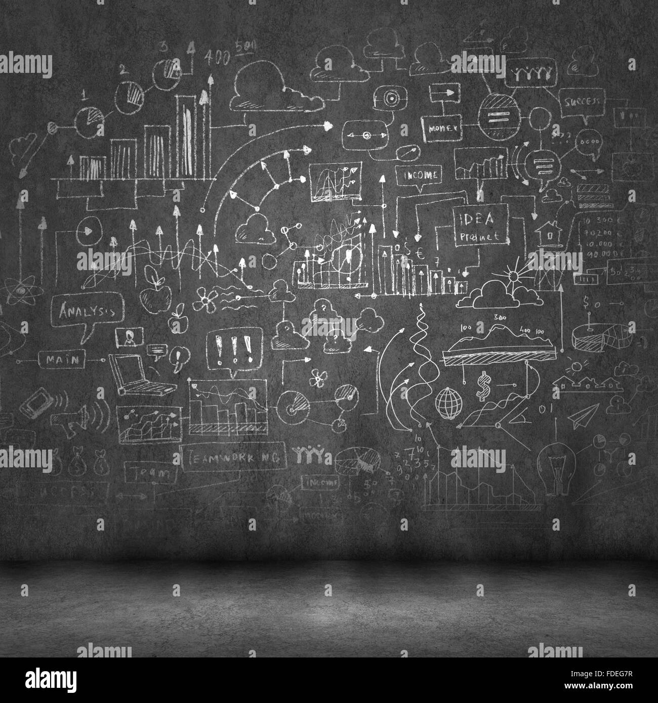 Background image with business strategy sketch on black wall Stock ...