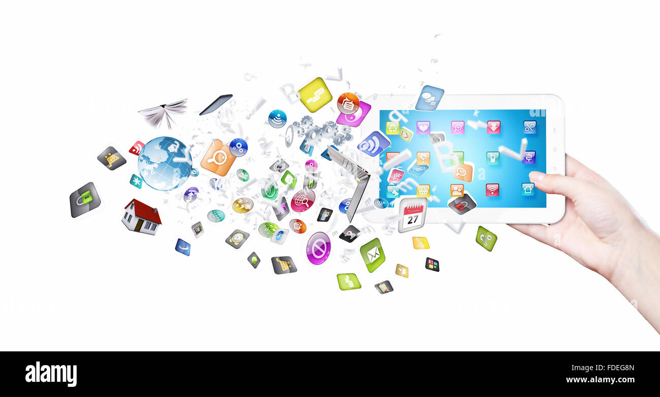 Software concept hand holding Cut Out Stock Images & Pictures - Alamy