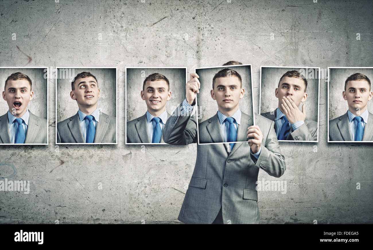 Young handsome businessman expressing different state of mood Stock ...