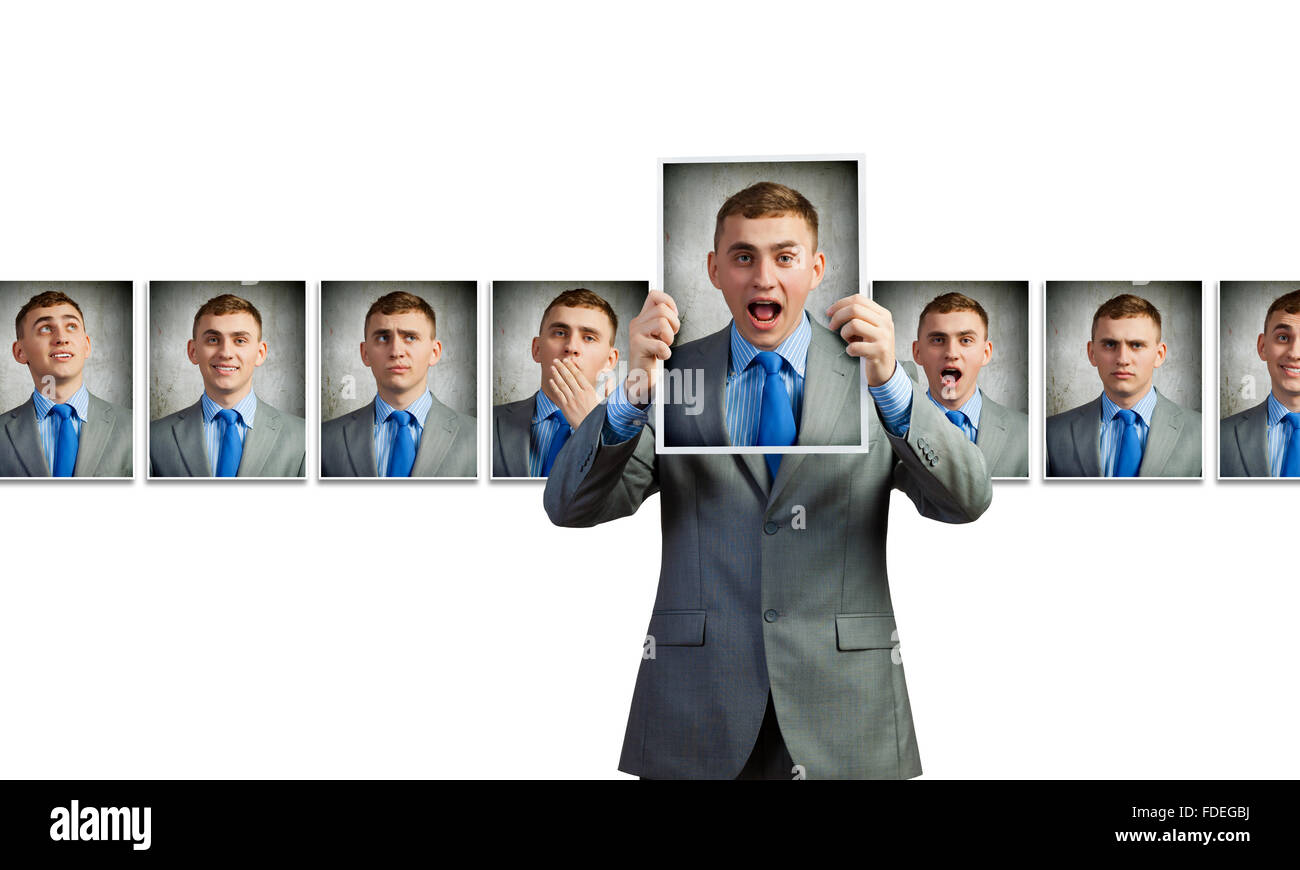Young handsome businessman expressing different state of mood Stock ...