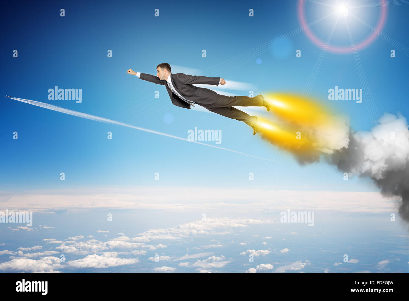 Businessman in suit flying Stock Photo - Alamy