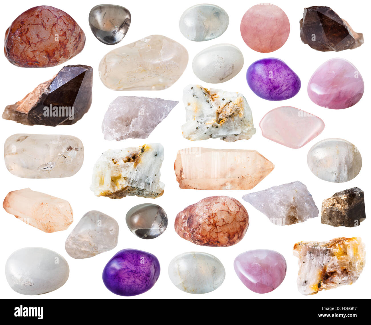 macro shooting of collection natural rock - various quartz mineral gem ...