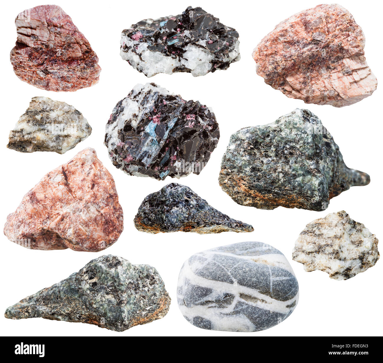 macro shooting of collection natural rock - various gneiss mineral ...