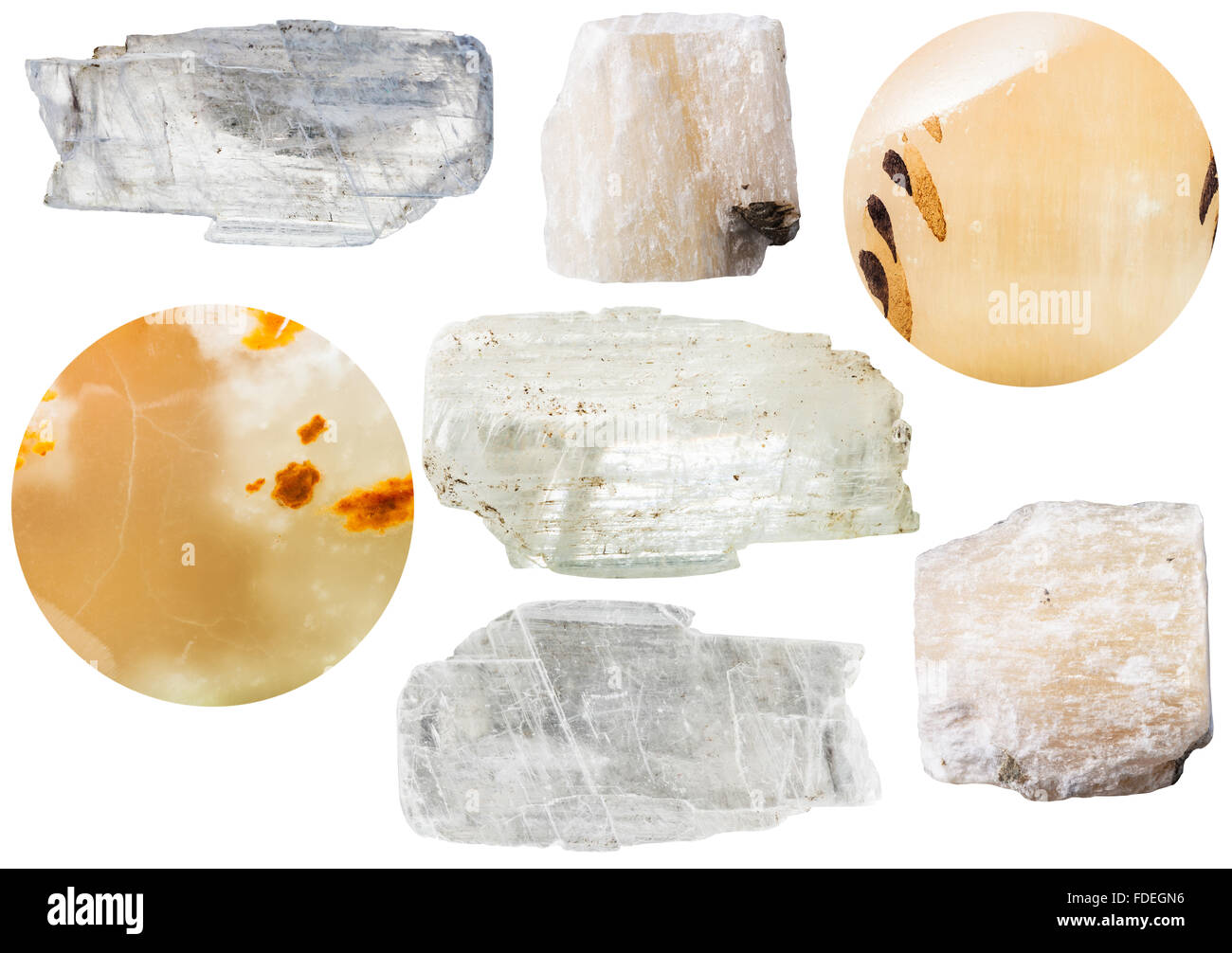 macro shooting of collection natural rock - set of gypsum mineral ...