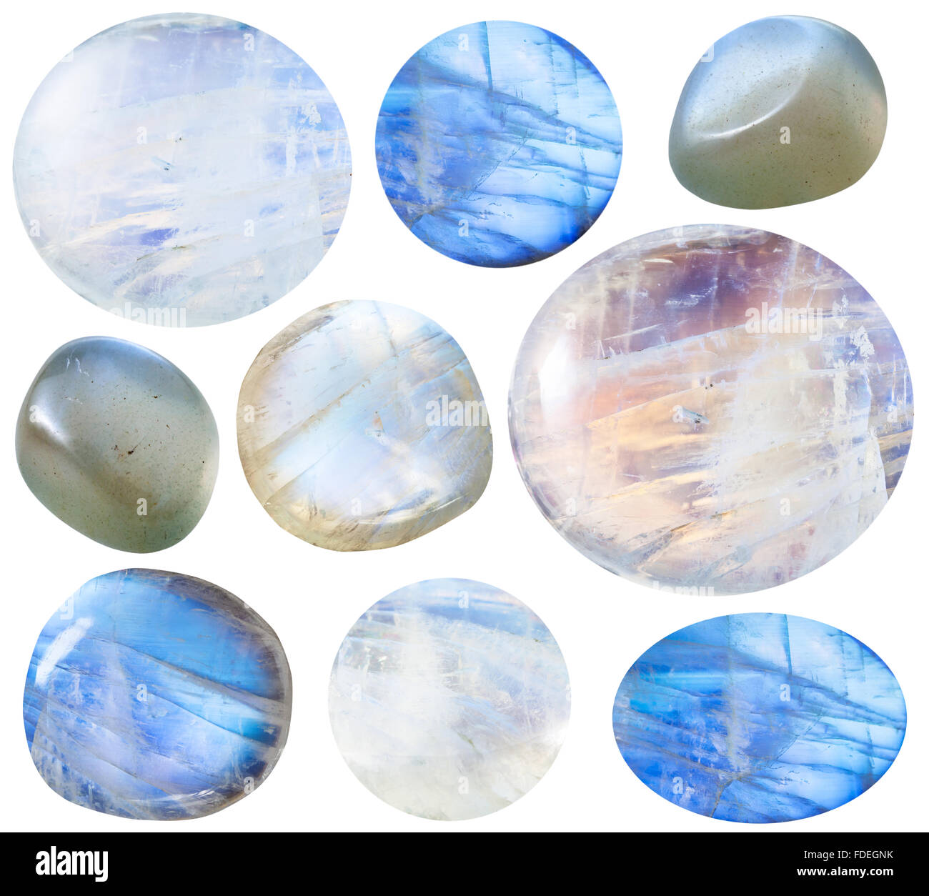 macro shooting of collection natural stones - various tumbled moonstone ...