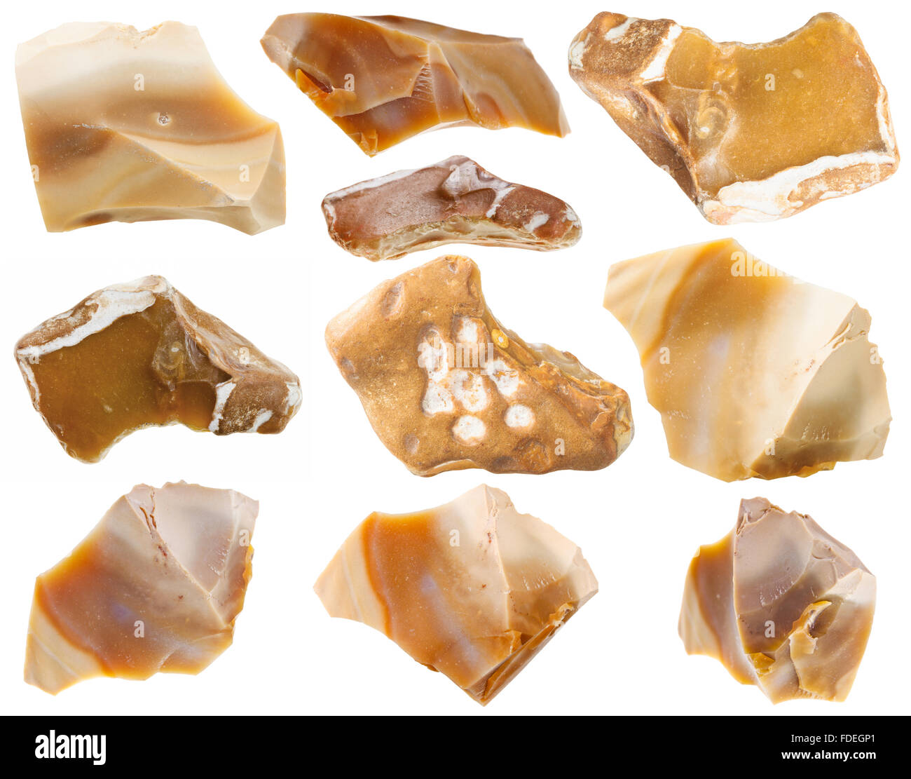 macro shooting of collection natural rock - set of flint mineral stones ...