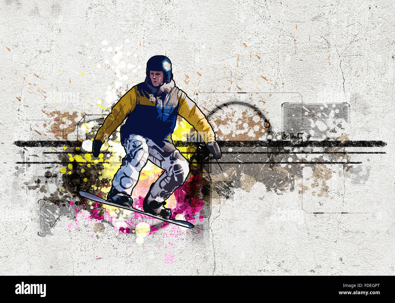Graffiti style image of snowboarder against grunge background Stock ...
