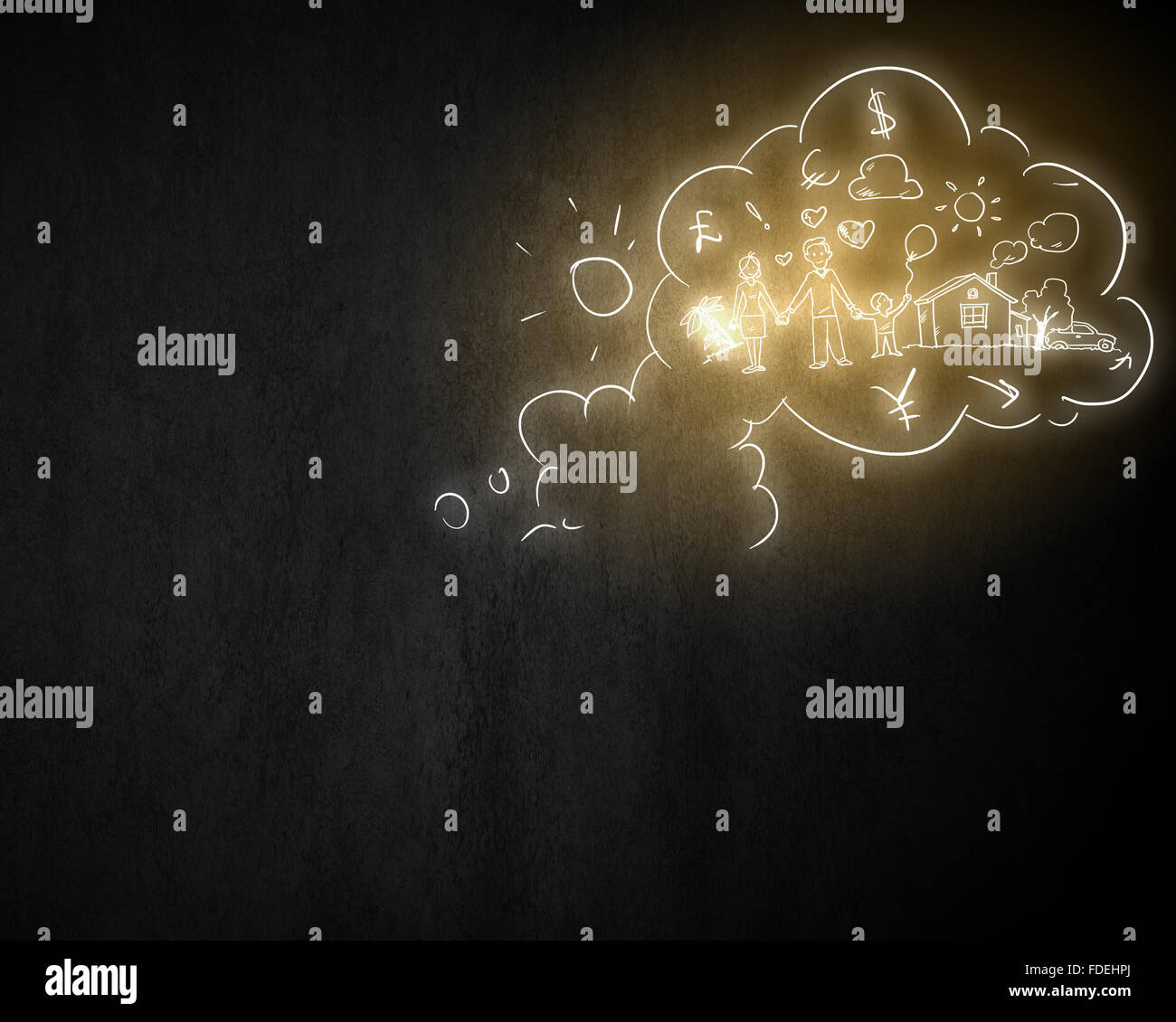 Background image with life concepts on dark wall Stock Photo - Alamy