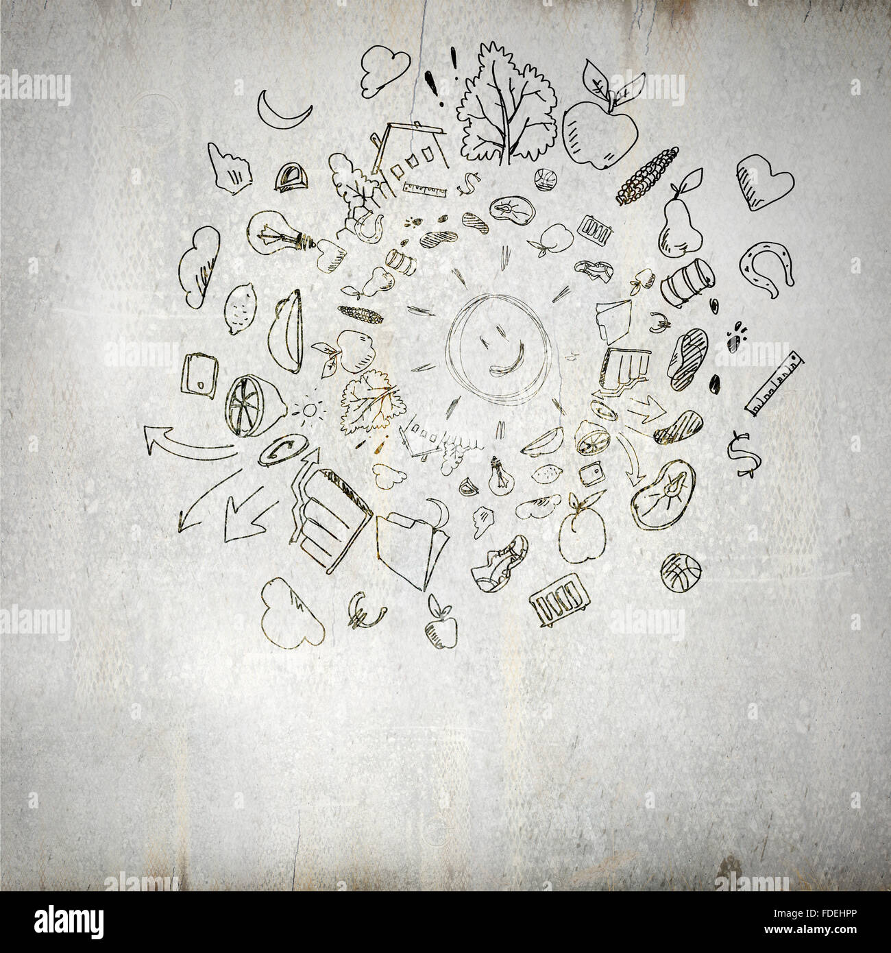 Background image with life concepts on white wall Stock Photo - Alamy