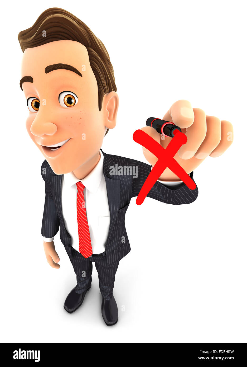3d businessman drawing red cross check mark, isolated white background ...