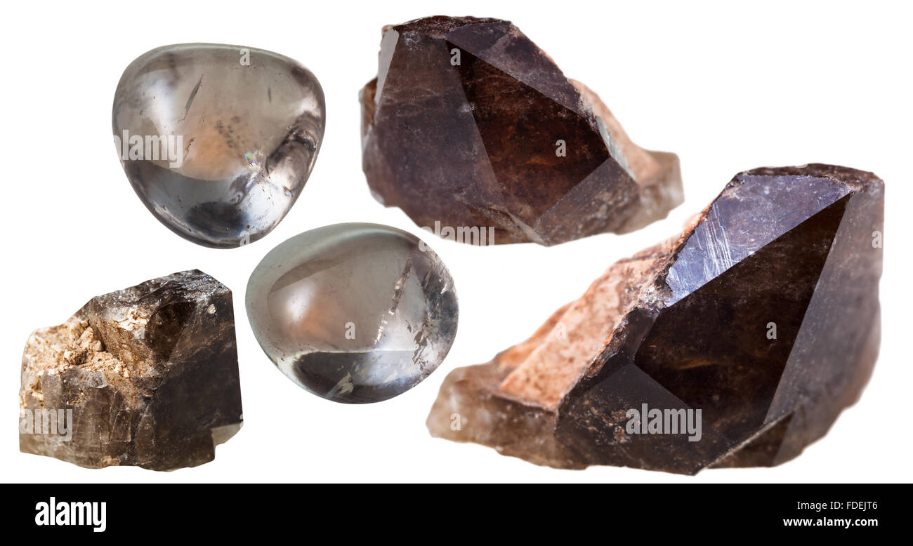 macro shooting of collection natural rock - set of morion (smoky quartz ...