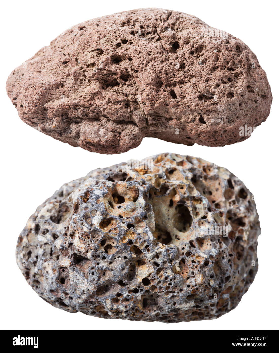 two pebbles from pumice natural volcanic stones isolated on white ...