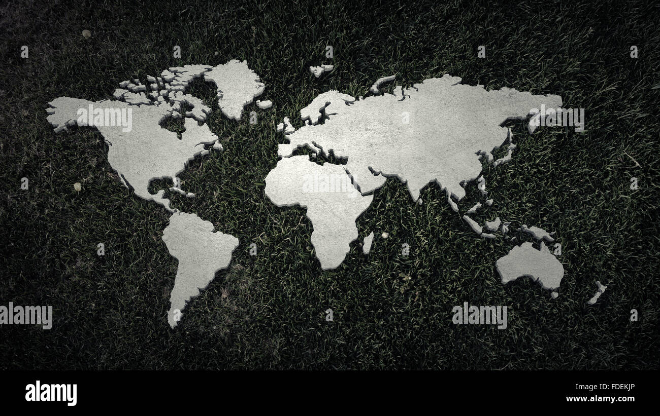 Conceptual image with world map on concrete wall Stock Photo - Alamy