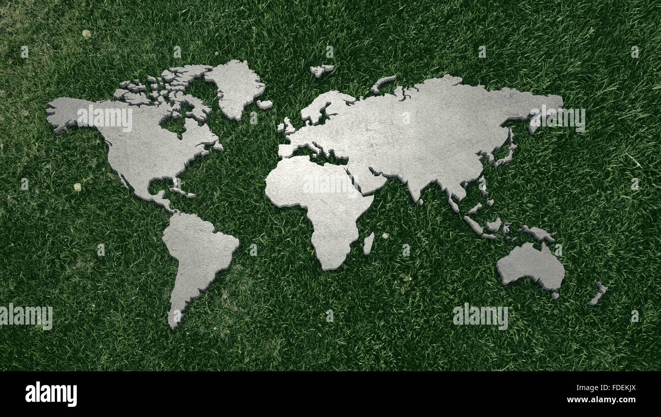 Conceptual image with world map on concrete wall Stock Photo - Alamy