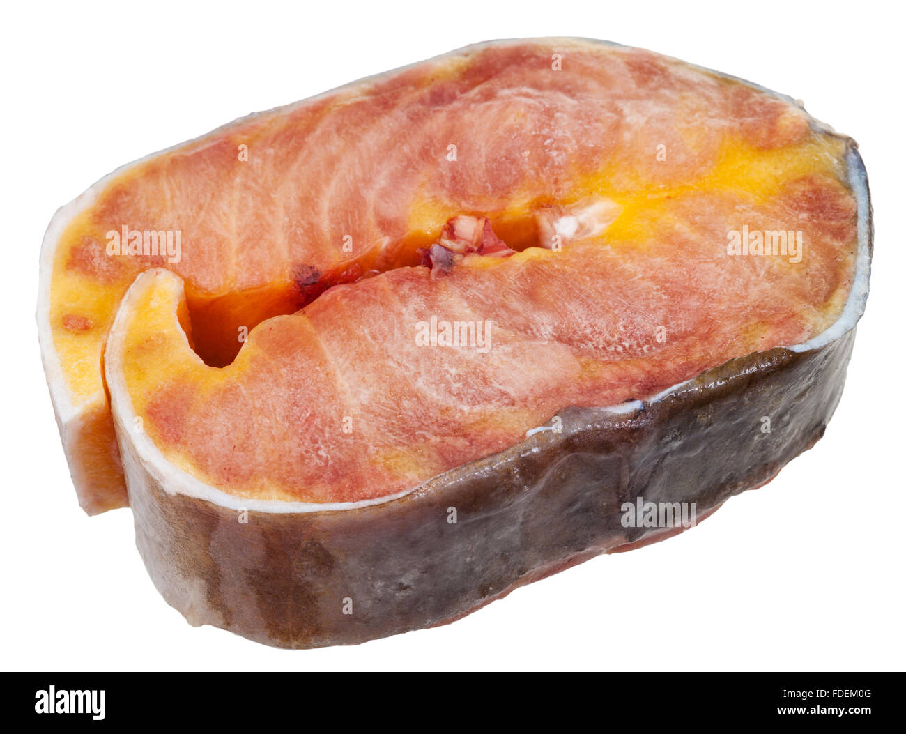 raw frozen steak of sturgeon isolated on white background Stock Photo ...