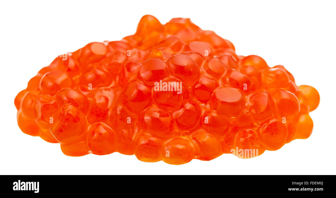 handful of red salmon fish salty red caviar isolated on white ...