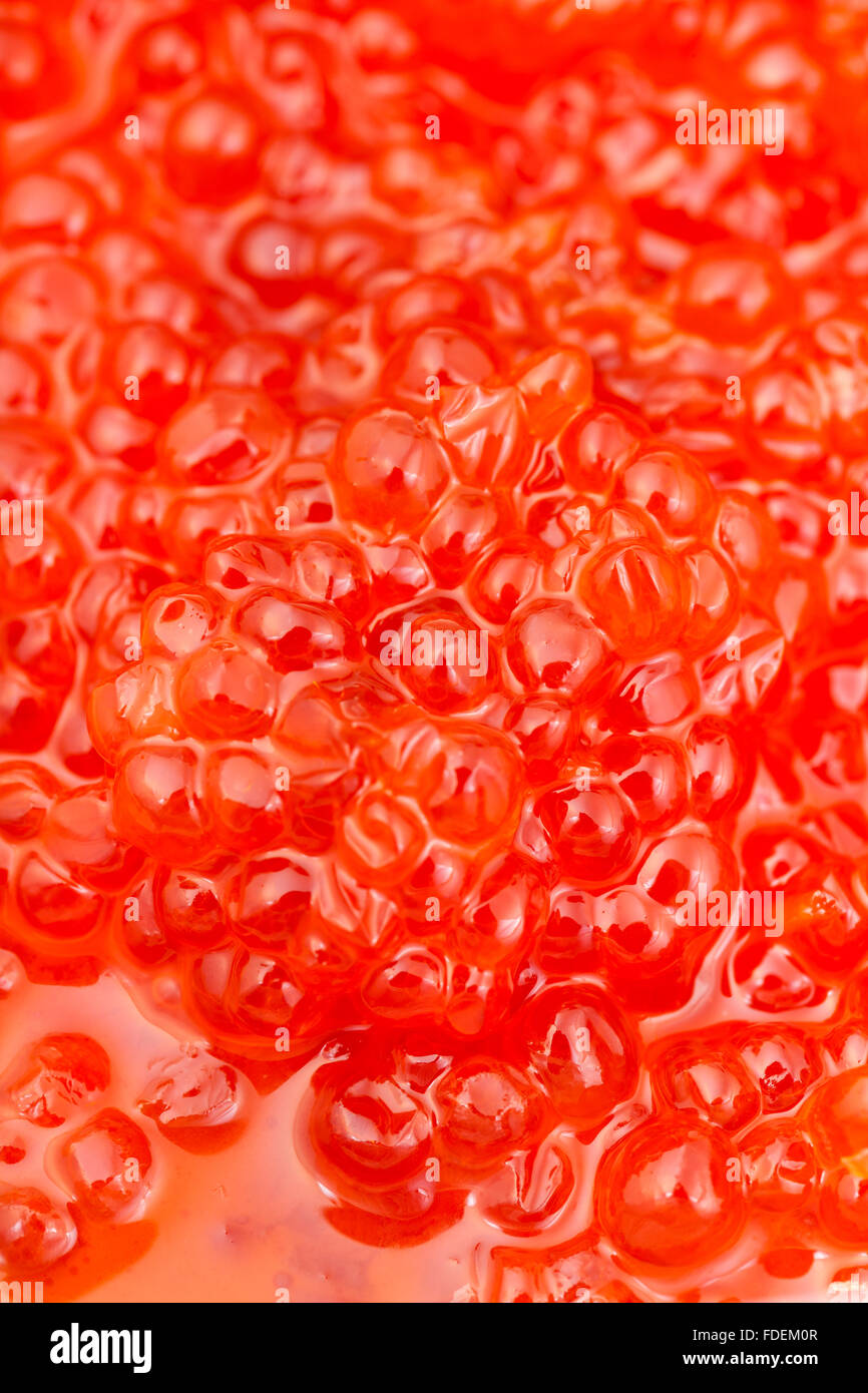 food background - sockeye salmon fish salted red caviar close up Stock ...