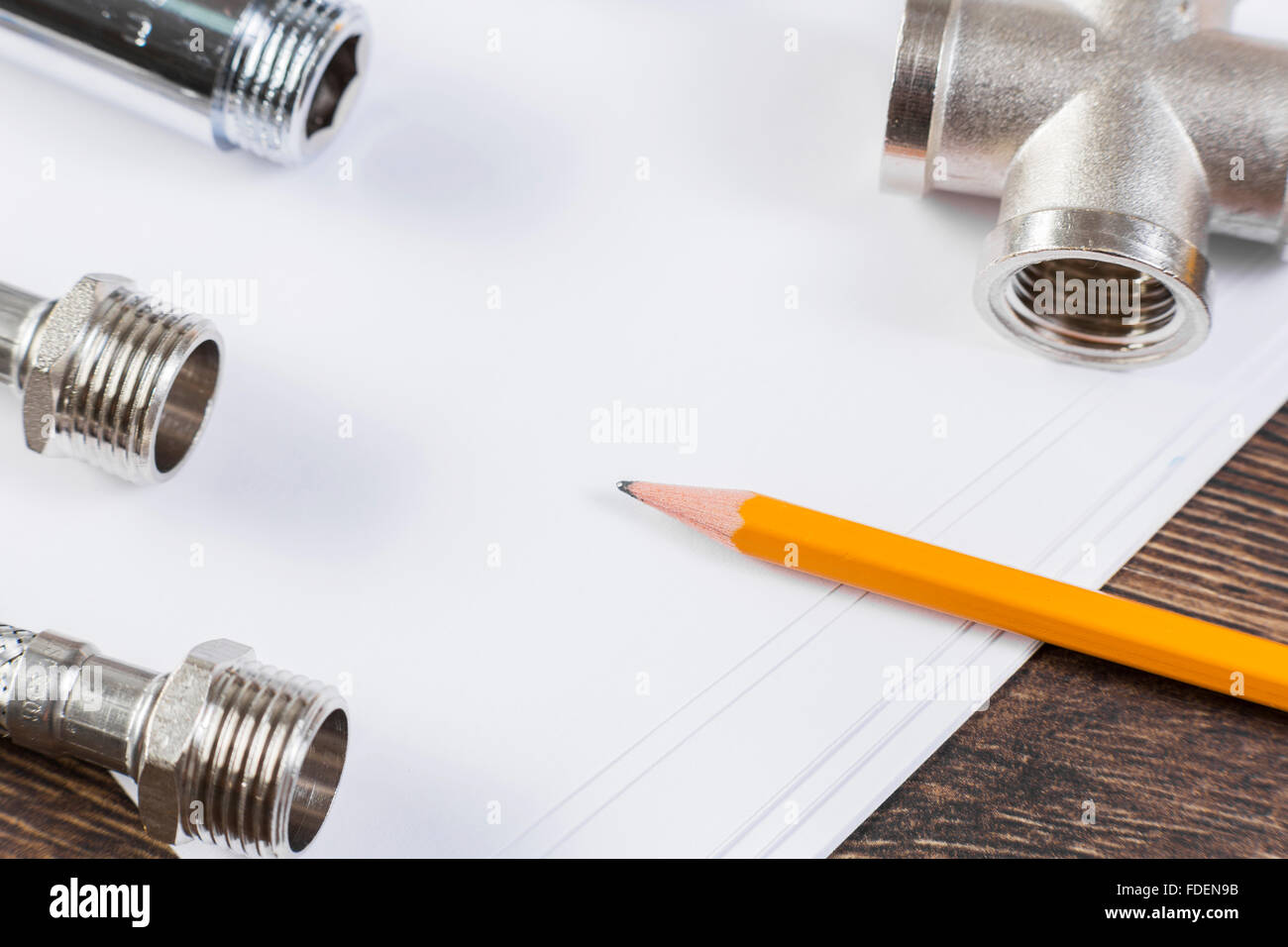 All kinds of plumbing and tools on white paper hi-res stock photography ...