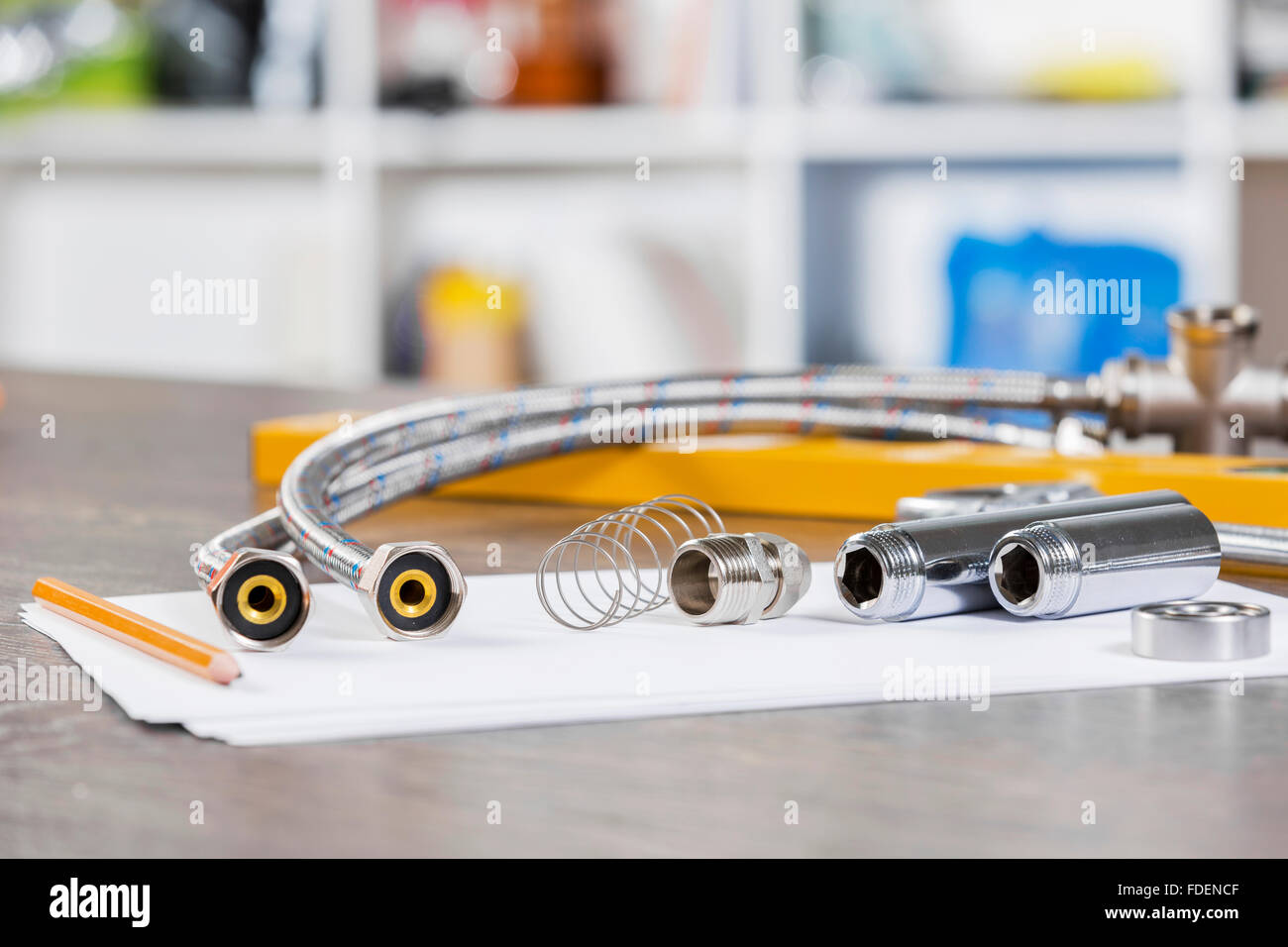 All kinds of plumbing and tools on sheet of paper Stock Photo - Alamy