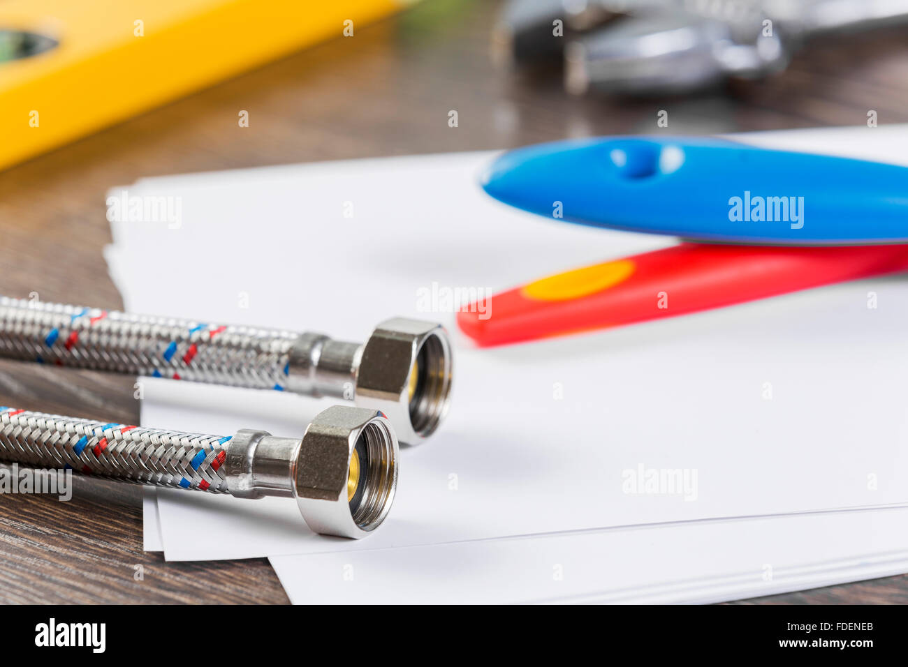 All kinds of plumbing and tools on sheet of paper Stock Photo - Alamy