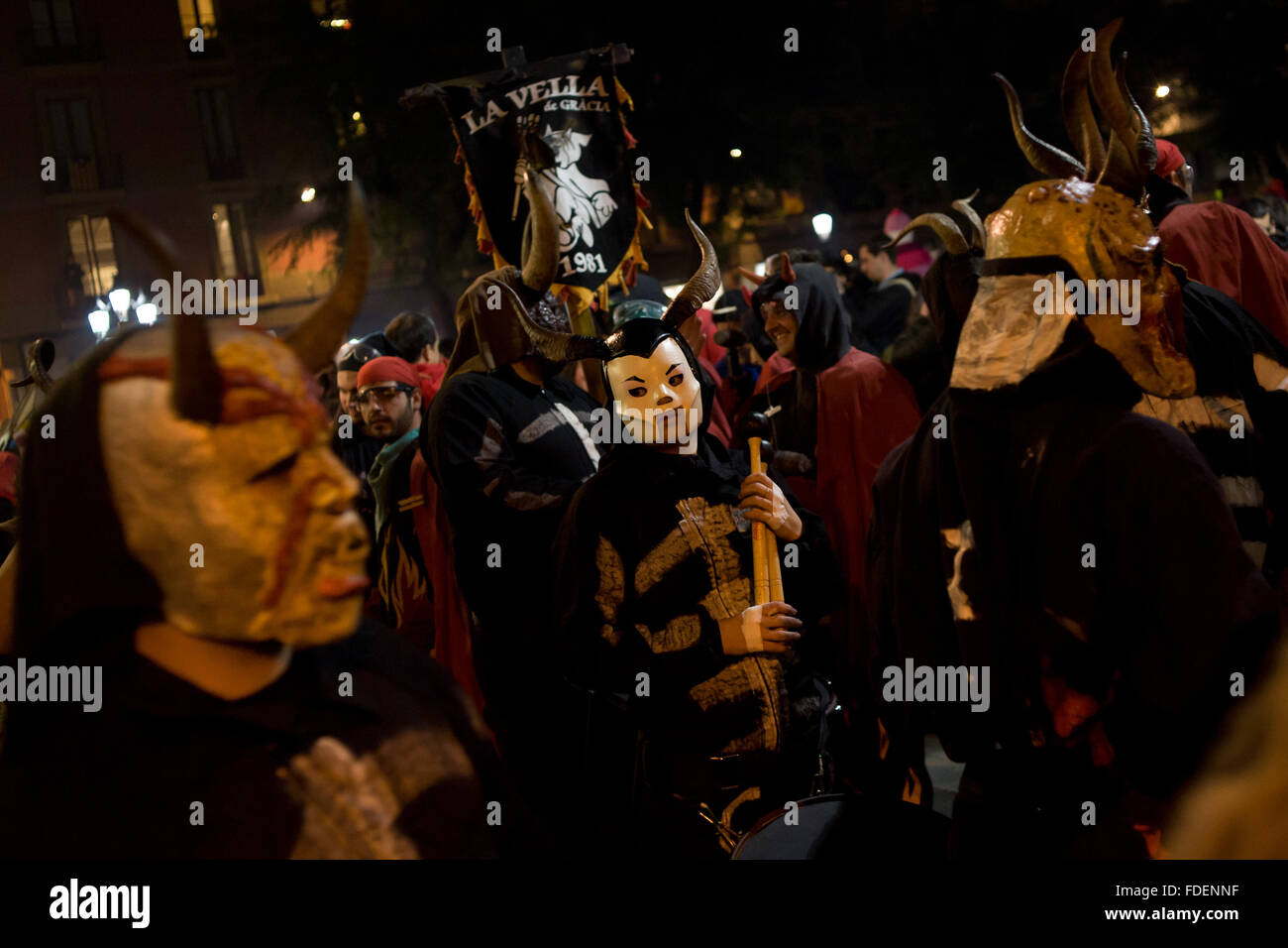 Barcelona, Spain, 30th January, 2016.Traditional catalan devils wearing ...