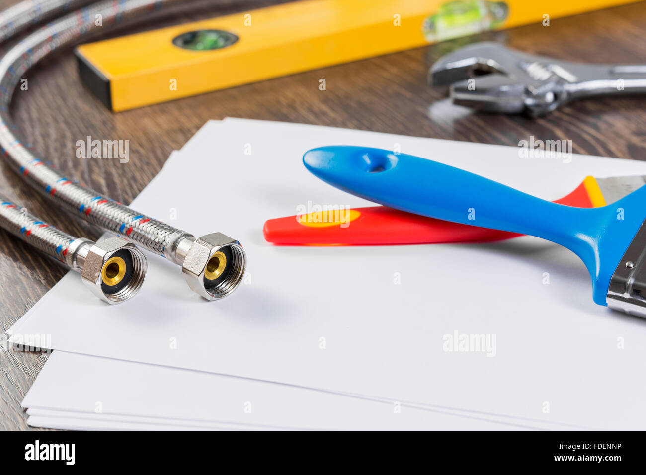 All kinds of plumbing and tools on sheet of paper Stock Photo - Alamy