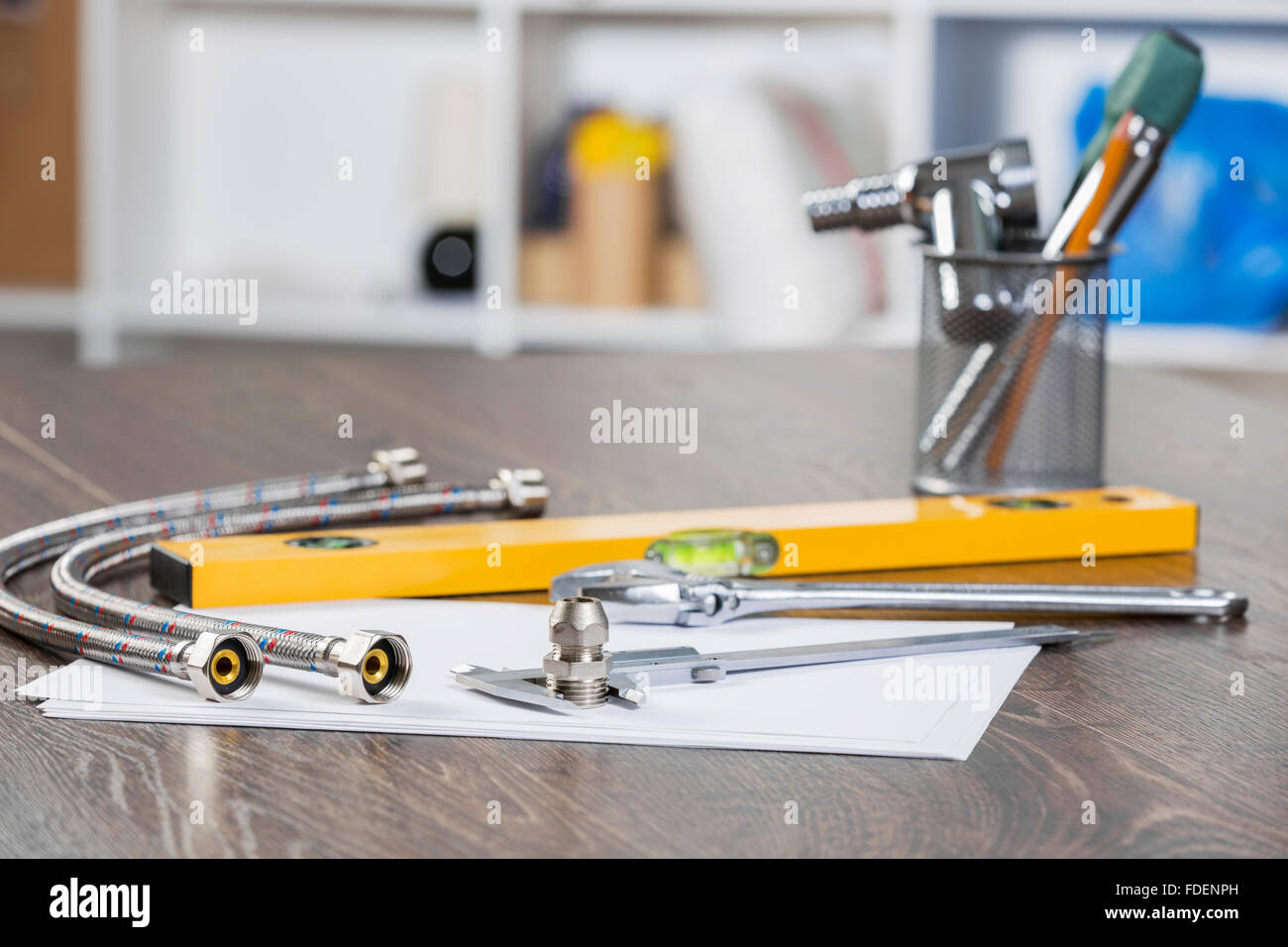 All kinds of plumbing and tools on sheet of paper Stock Photo - Alamy