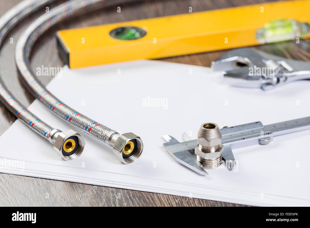 All kinds of plumbing and tools on sheet of paper Stock Photo - Alamy
