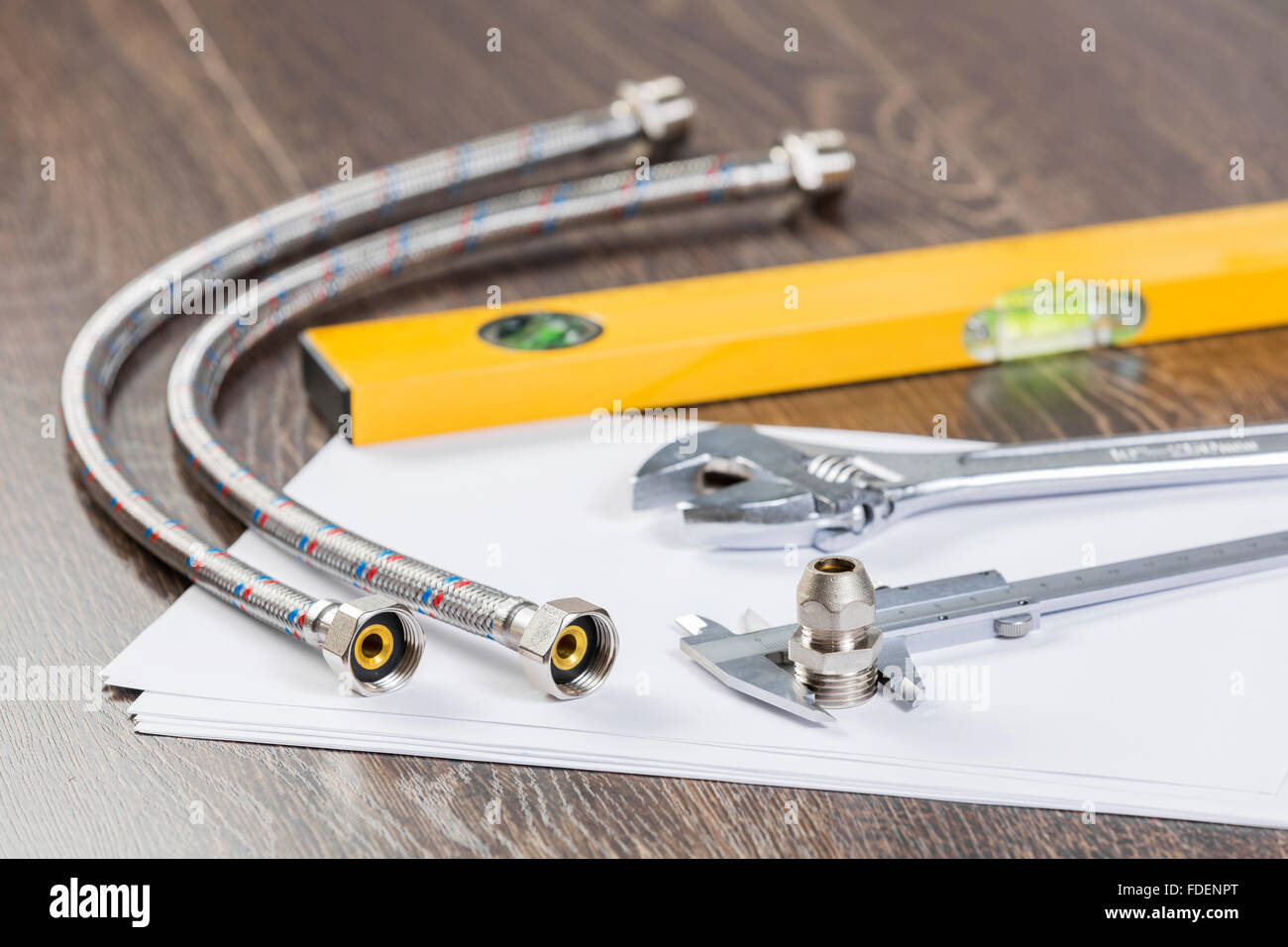 All kinds of plumbing and tools on sheet of paper Stock Photo - Alamy