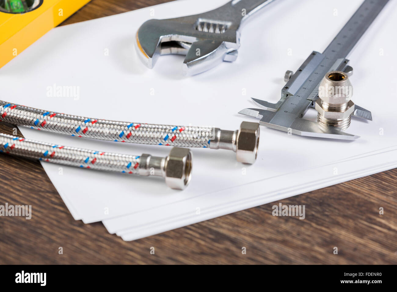 All kinds of plumbing and tools on sheet of paper Stock Photo - Alamy