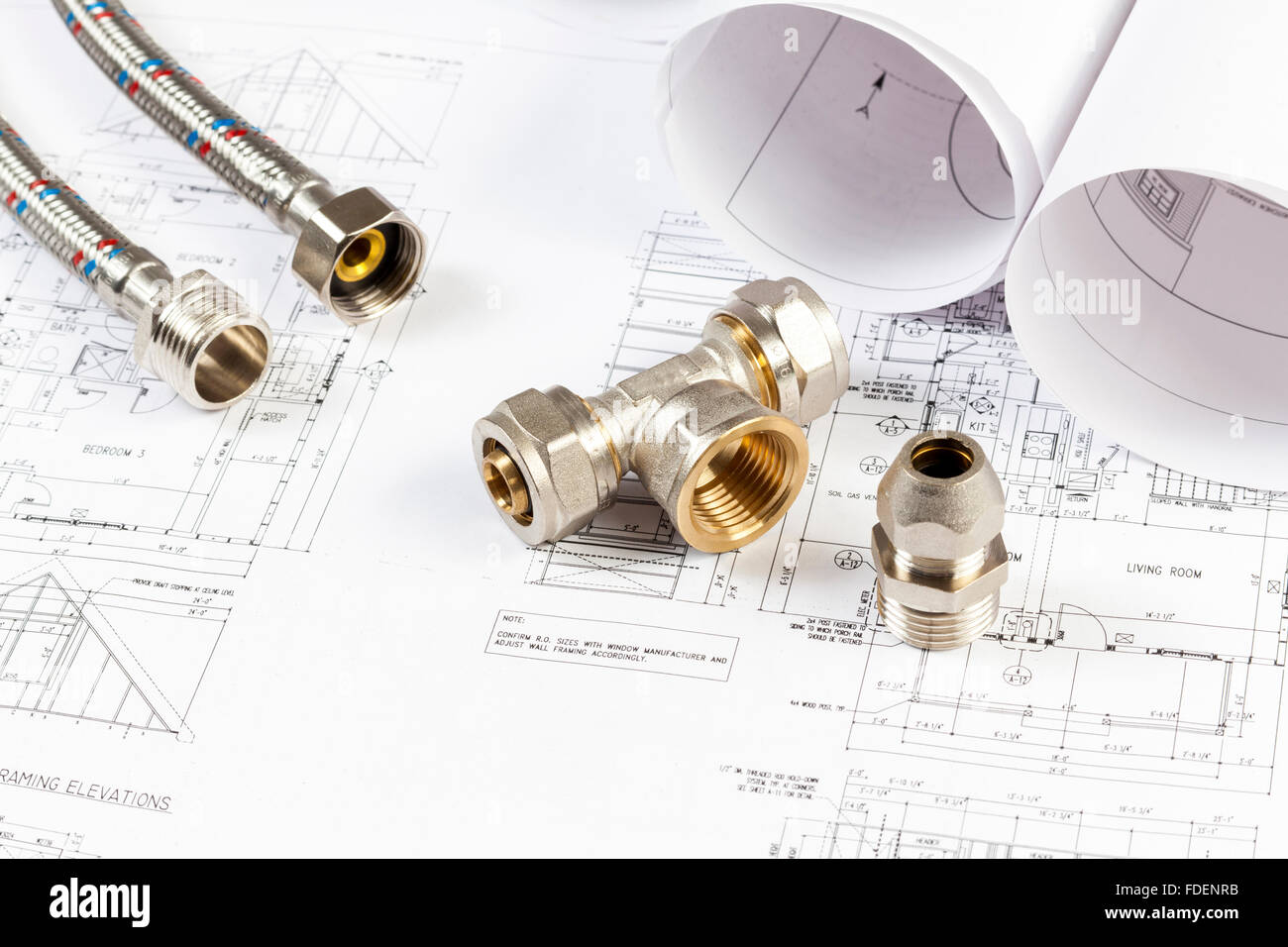 All kinds of plumbing and tools on sheet of paper Stock Photo - Alamy