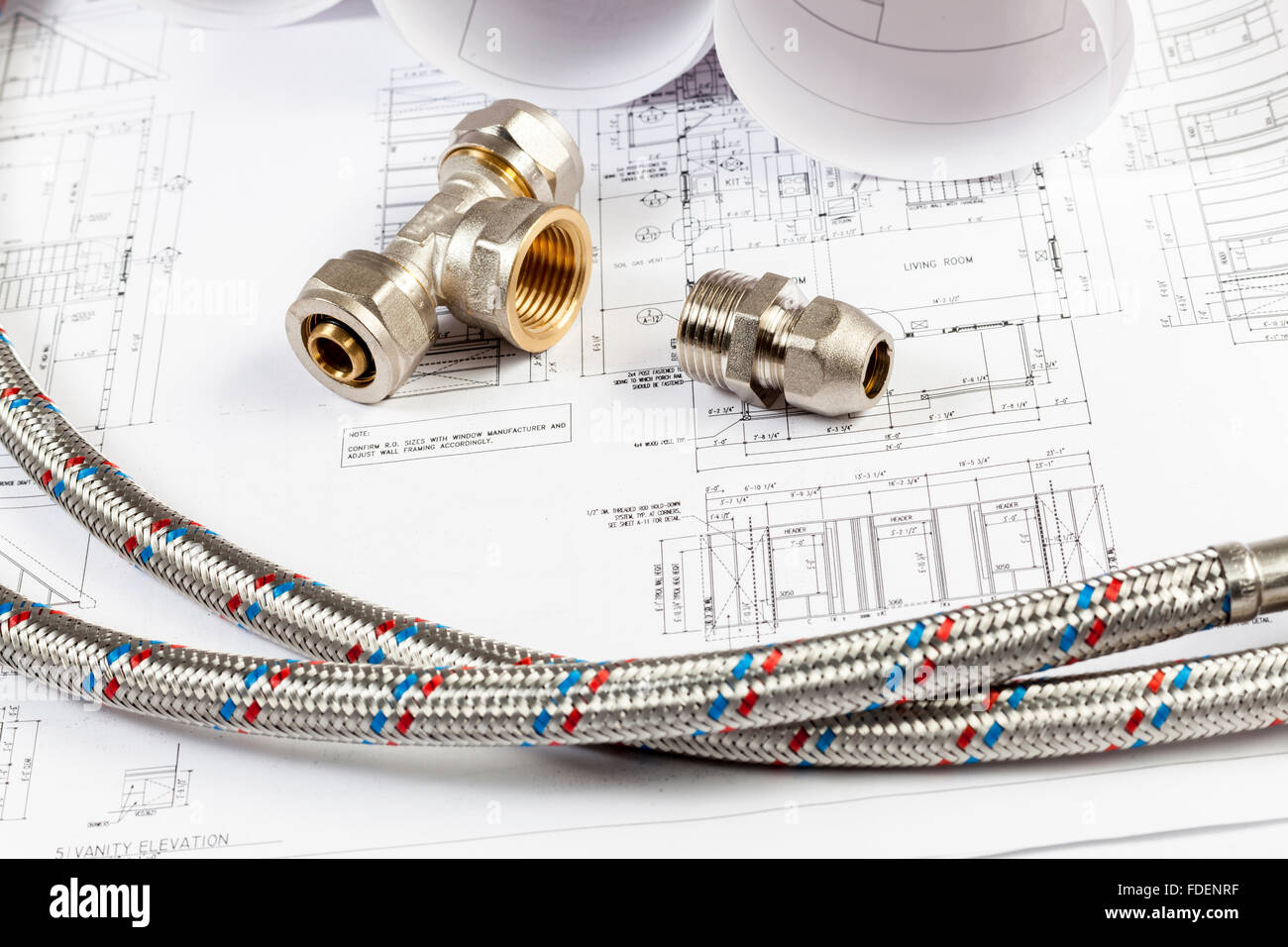 All kinds of plumbing and tools on sheet of paper Stock Photo - Alamy